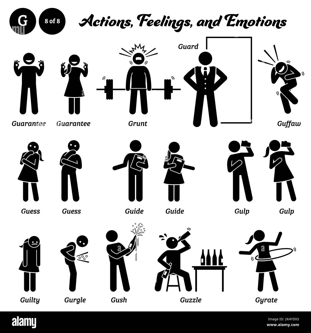 Stick figure human people man action, feelings, and emotions icons ...