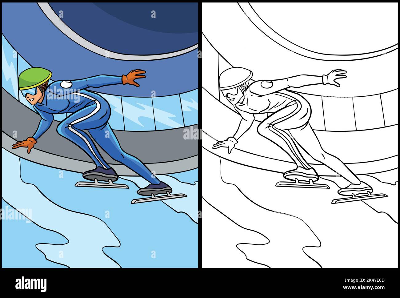 Speed Skating Coloring Page Colored Illustration Stock Vector Image ...