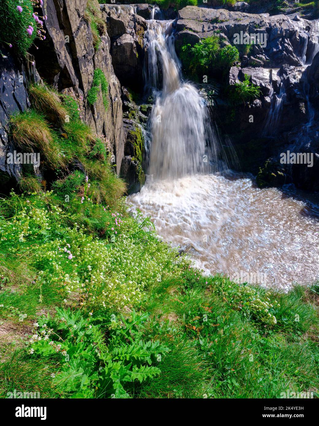 Hartland, UK - May 11, 20222: Welcombe Mourh waterfall in the Hartland ...