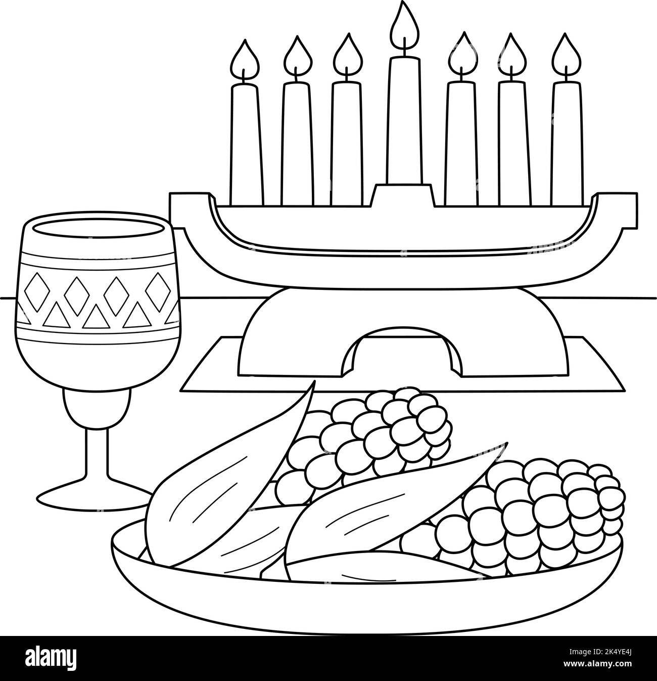 Kwanzaa Corn and Kinara Coloring Page for Kids Stock Vector Image & Art ...