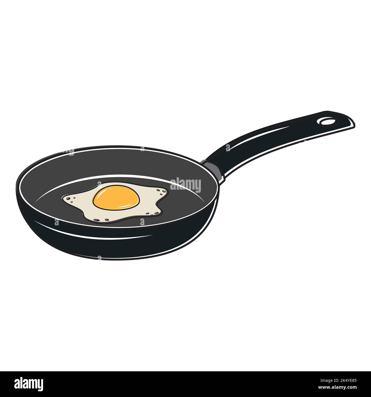 Fried egg in a black frying pan, color vector illustration Stock Vector ...