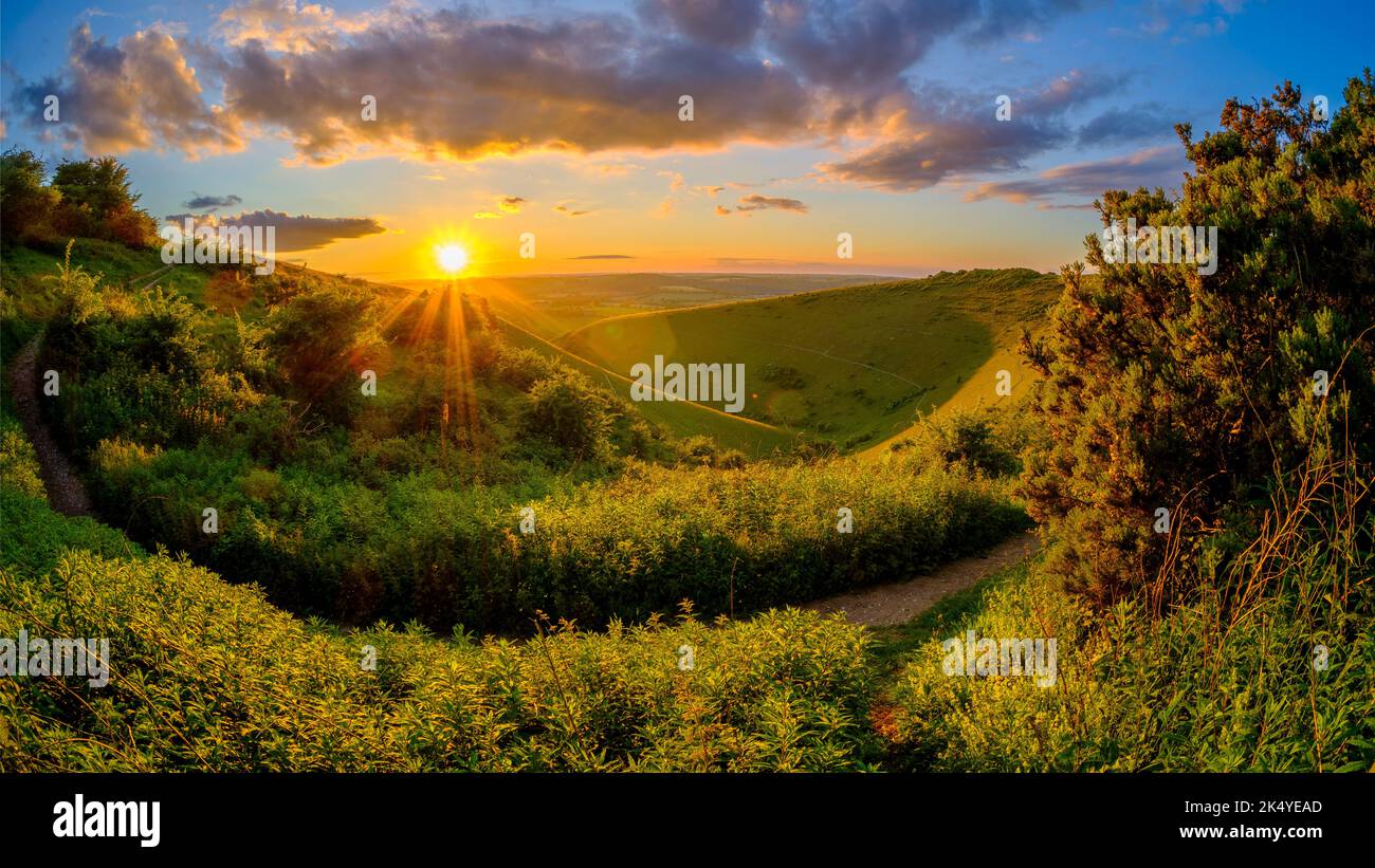 Clanfield, UK - Jun 1, 2022: Sunset over the South Downs from Butser ...