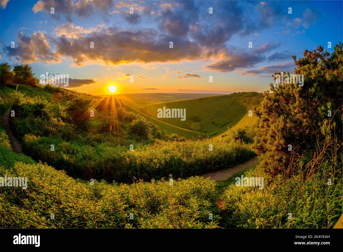 Clanfield, UK - Jun 1, 2022: Sunset over the South Downs from Butser ...
