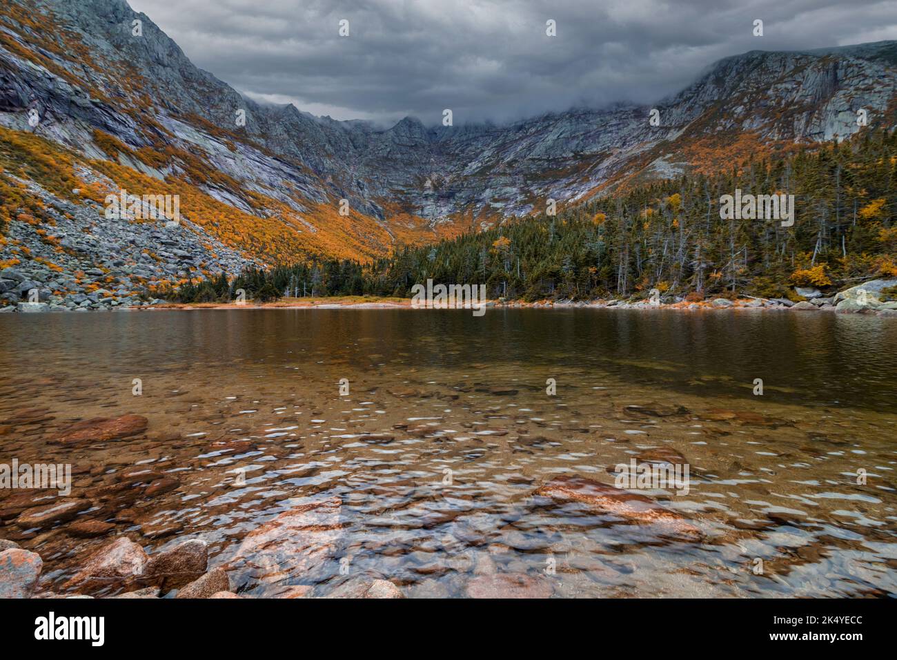 Chimney Pond in Baxter State Park, Maine, with stunning early Fall ...