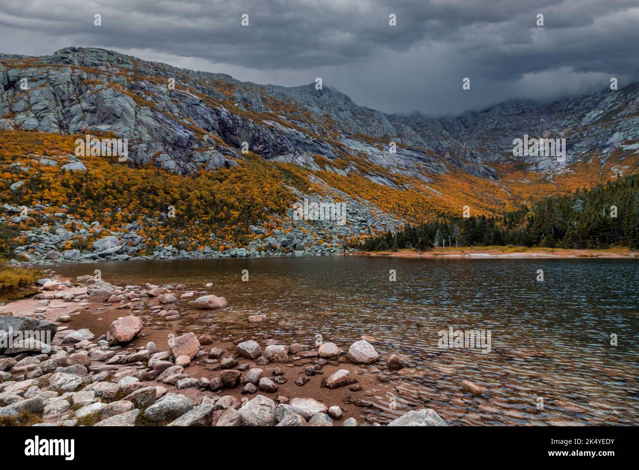 Chimney Pond in Baxter State Park, Maine, with stunning early Fall ...