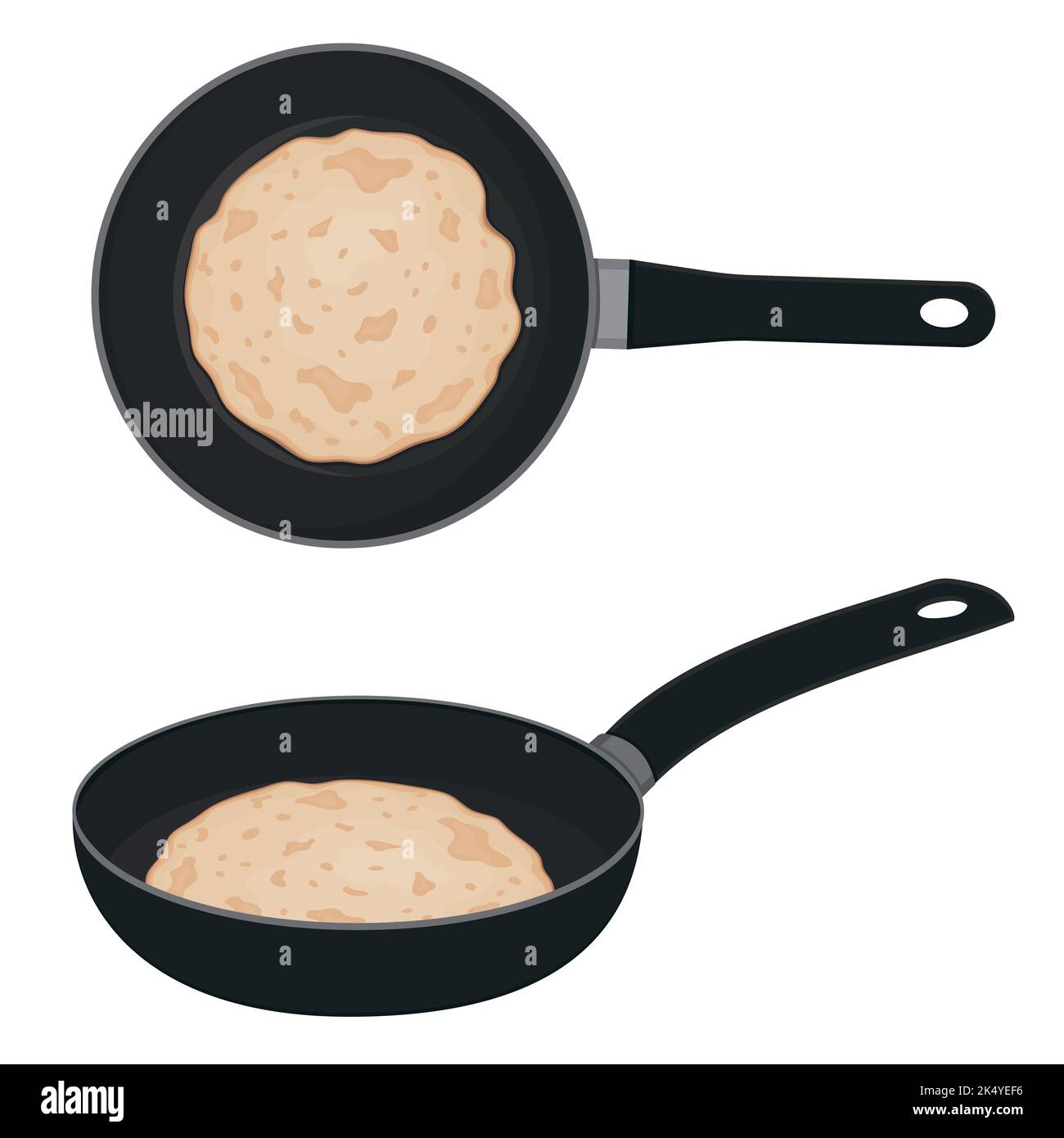 Stack of pancakes in a frying pan, color vector isolated cartoon-style ...