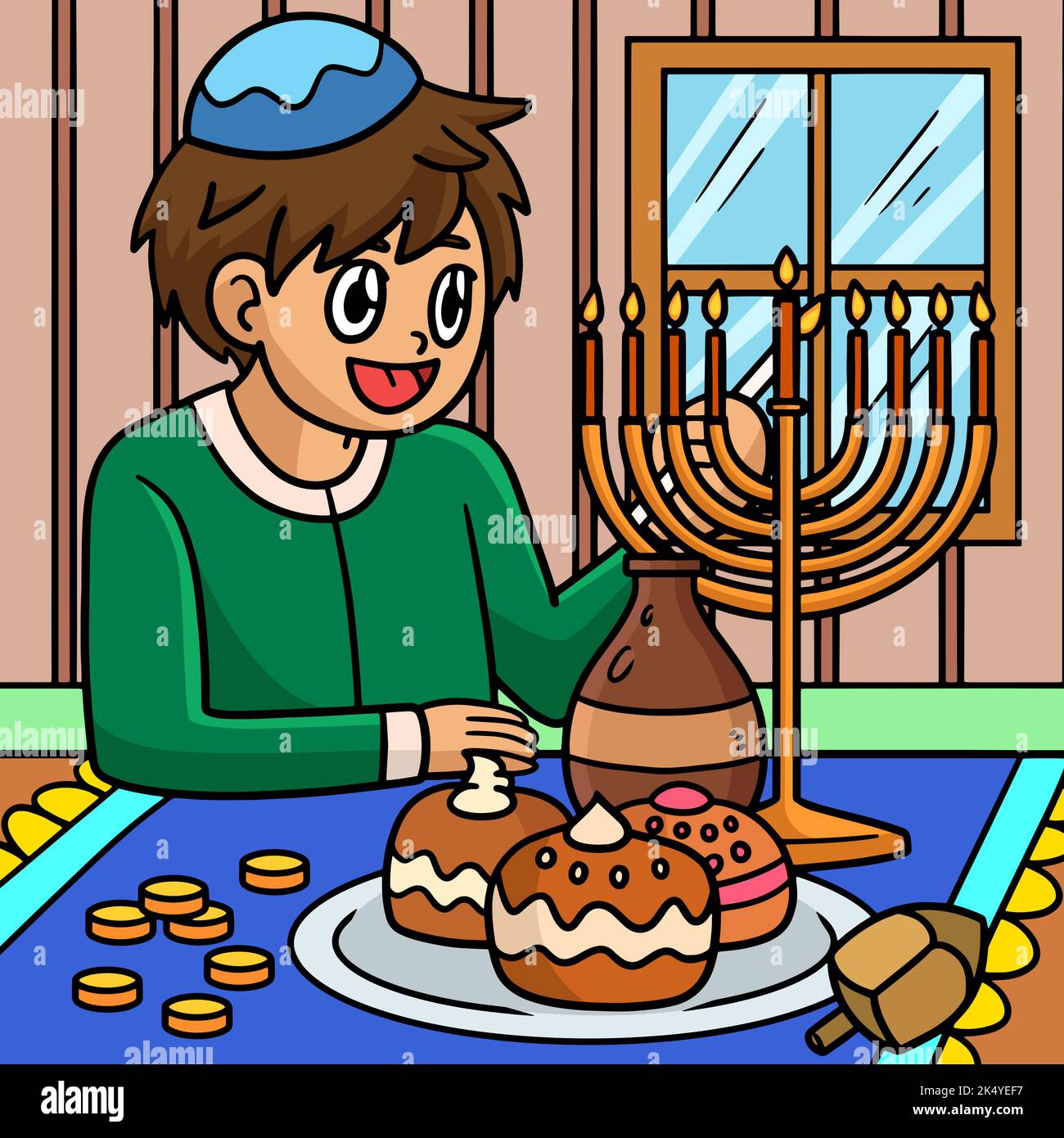Hanukkah Boy lighting Menorah Colored Cartoon Stock Vector Image & Art ...