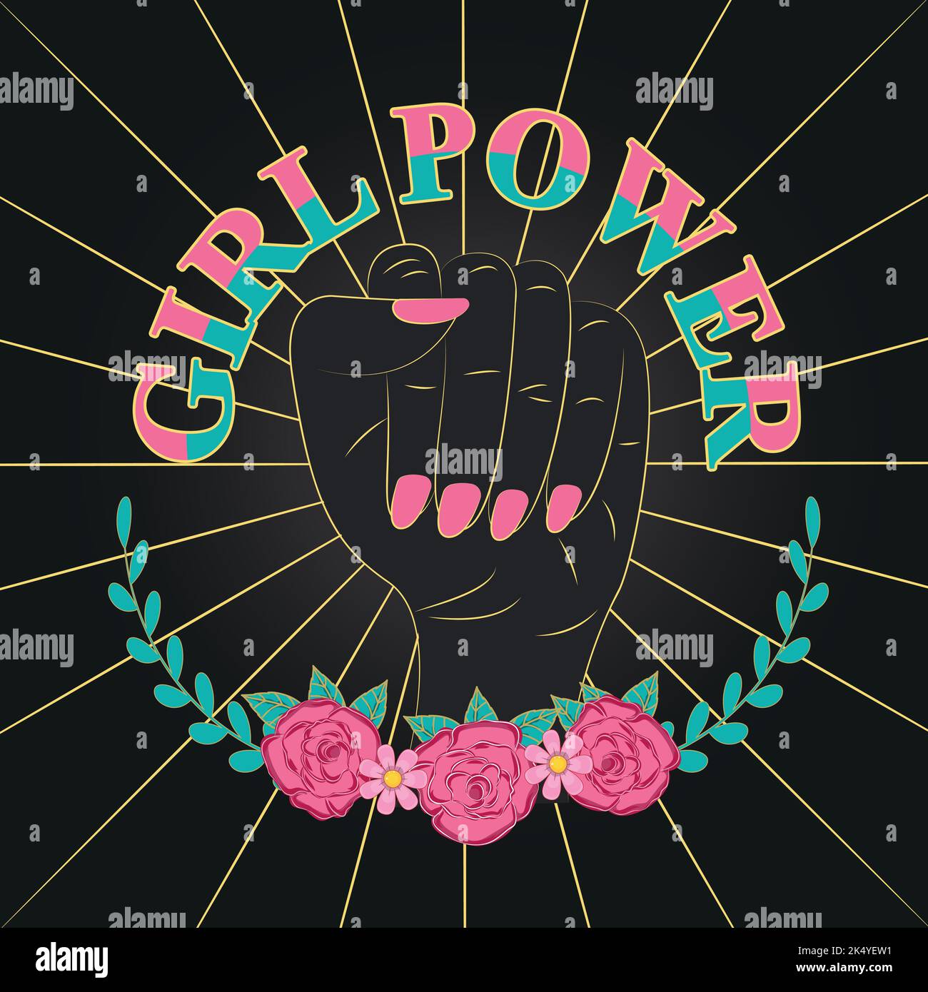 Slogan Girl power with female hand on a black background Stock Vector ...