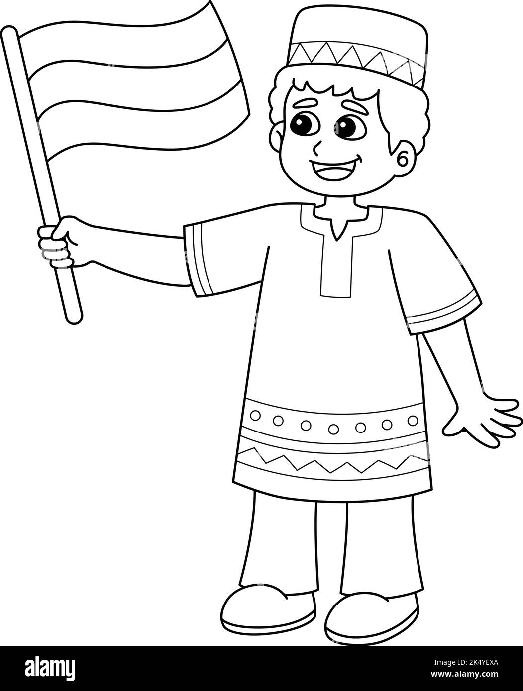 Kwanzaa Boy Holding a Flag Isolated Coloring Page Stock Vector Image ...