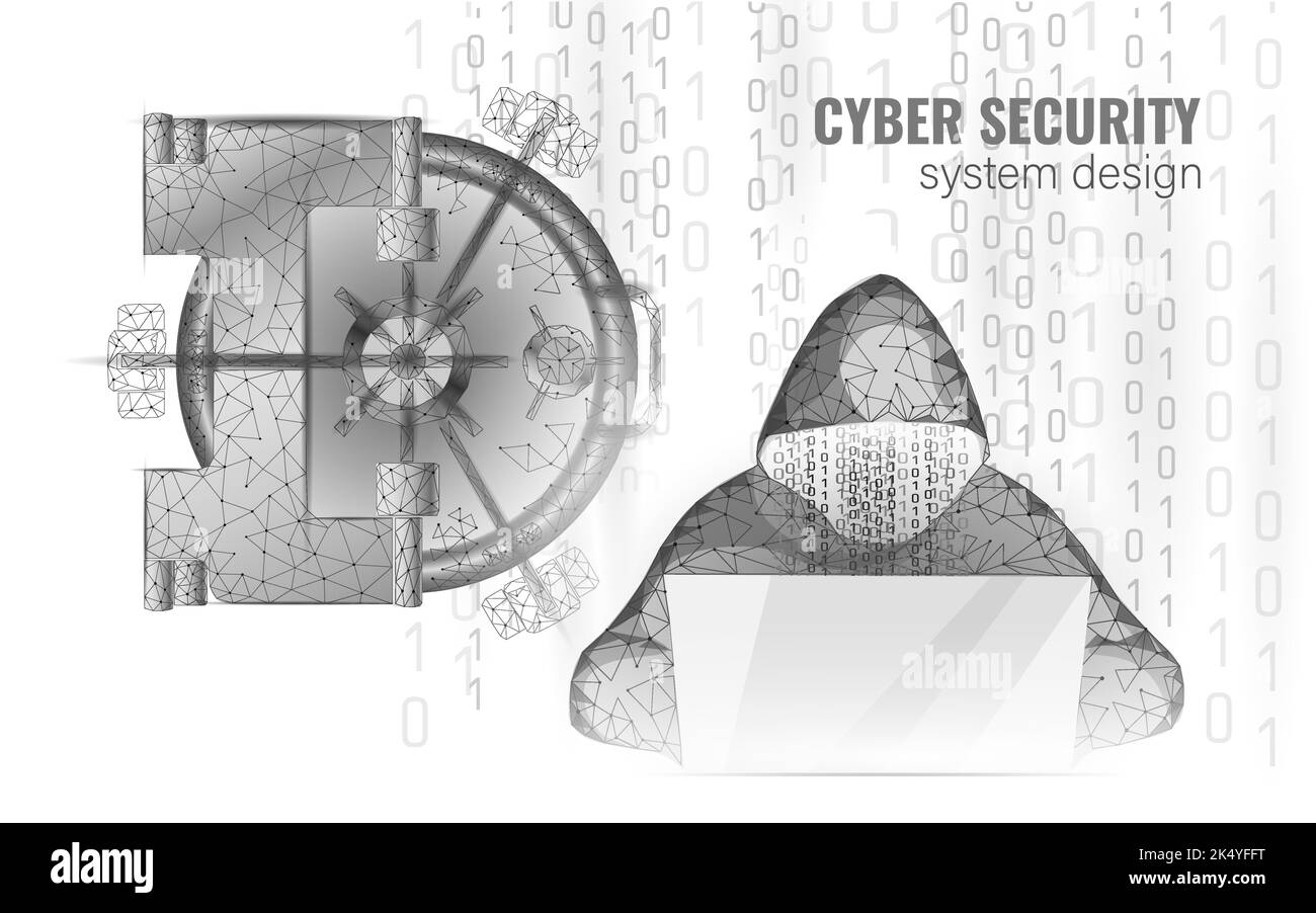 Internet Security Cyber Attack Business Concept Low Poly Anonymous Hacker At The Laptop