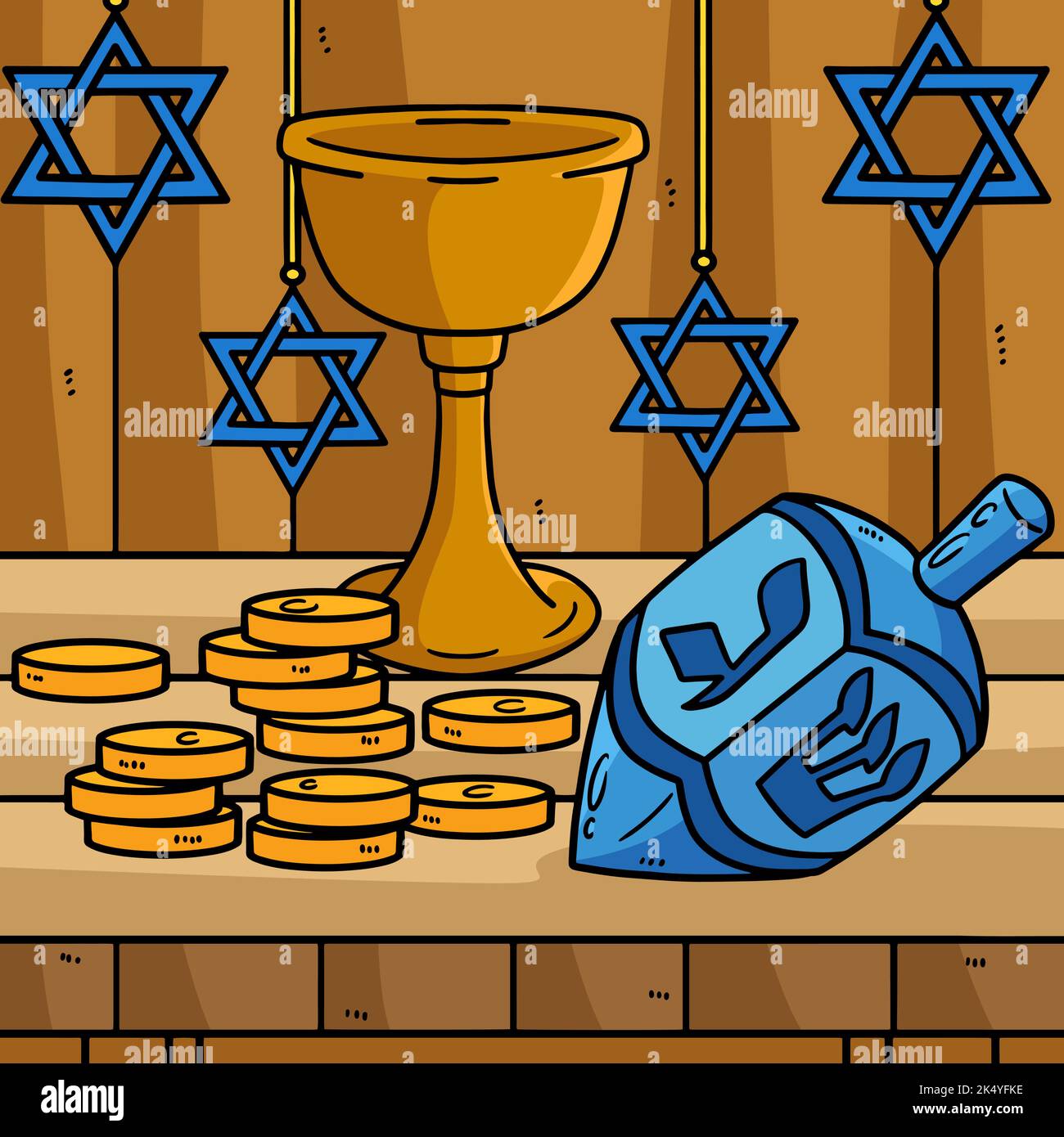 Hanukkah Dreidel, Coins and Chalice Colored Stock Vector Image & Art ...