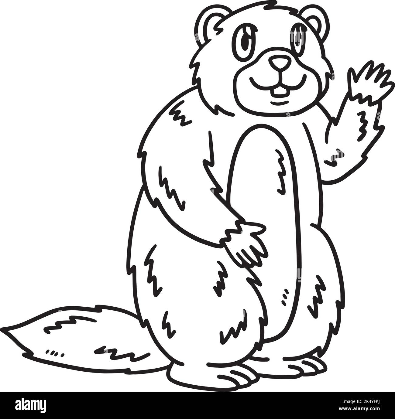 Waving Groundhog Isolated Coloring Page for Kids Stock Vector Image ...