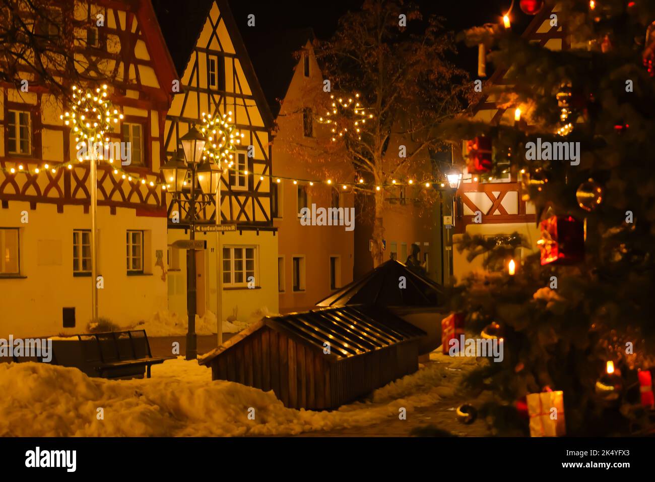Christmas in Germany.half timbered houses and glowing decorations ...
