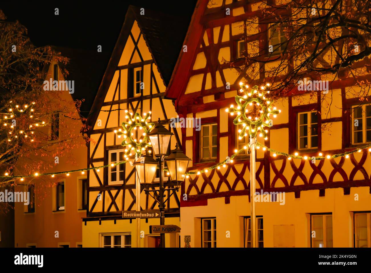 Christmas time in Europe.festive illumination in Germany.half timbered ...