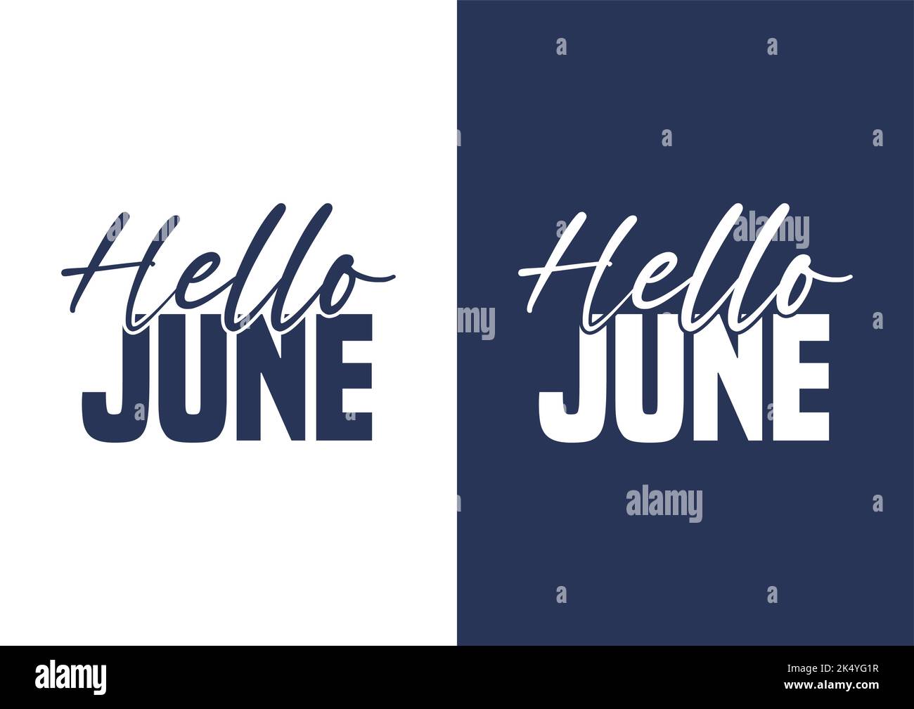 The "Hello June" lettering design in dark blue and white colors Stock ...