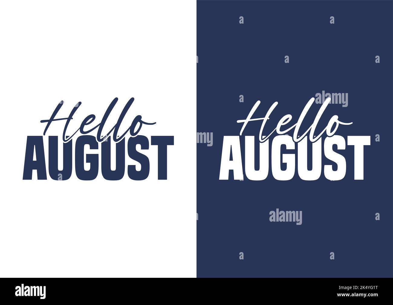 The "Hello August" lettering design in dark blue and white colors Stock ...