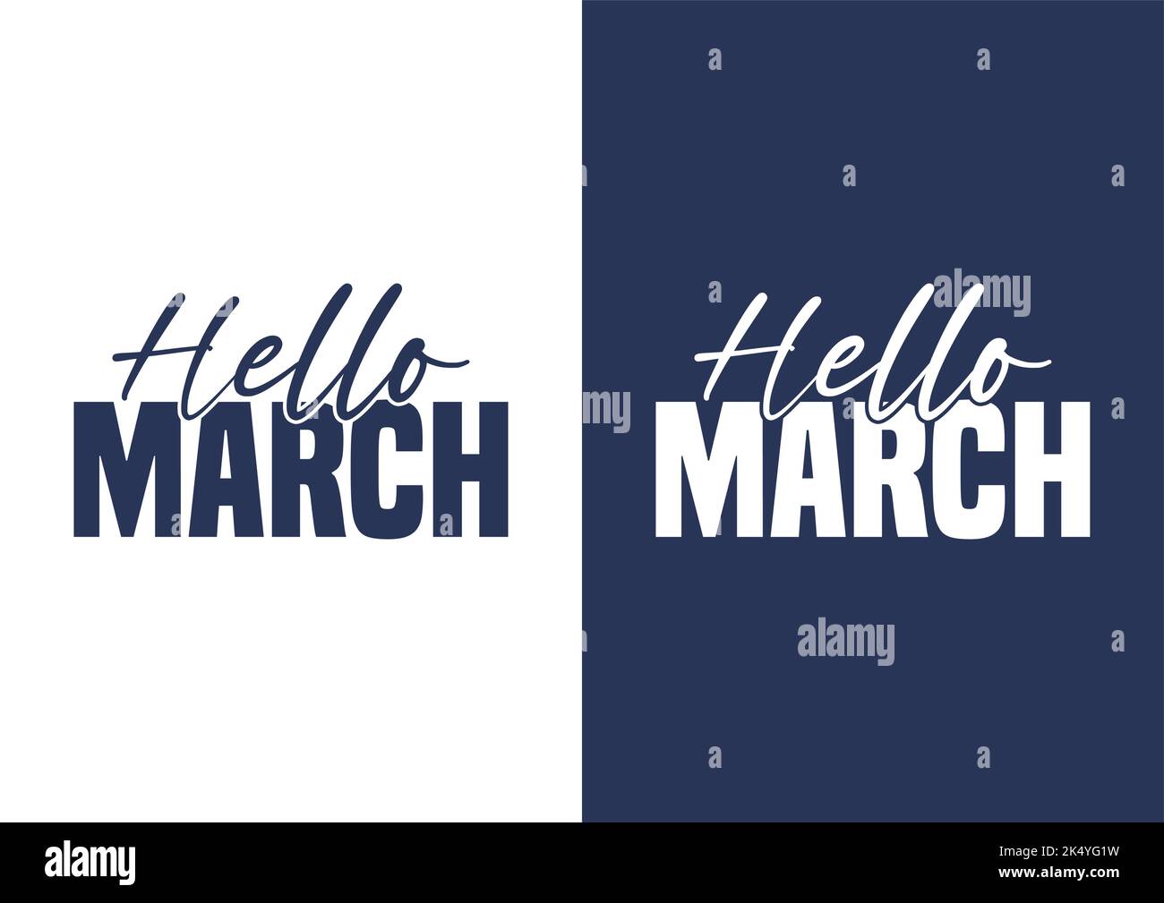 The "Hello March" lettering design in dark blue and white colors Stock ...