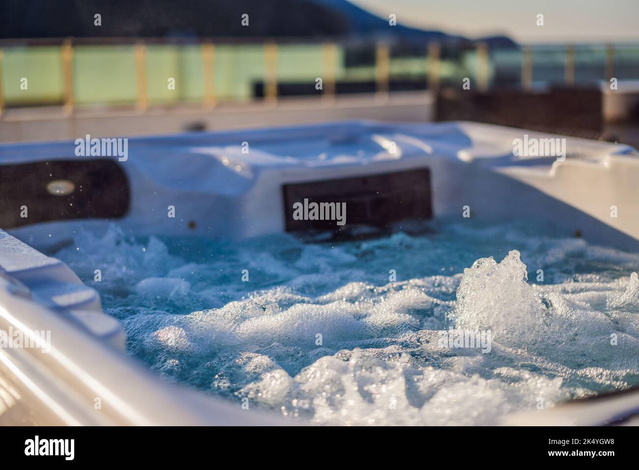 Hot tub hydromassage pool. Illuminated pool. Rest outside the city ...