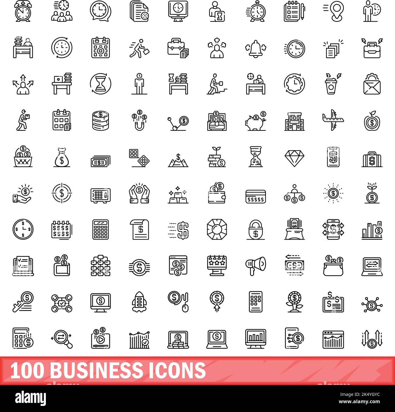 100 business icons set. Outline illustration of 100 business icons ...
