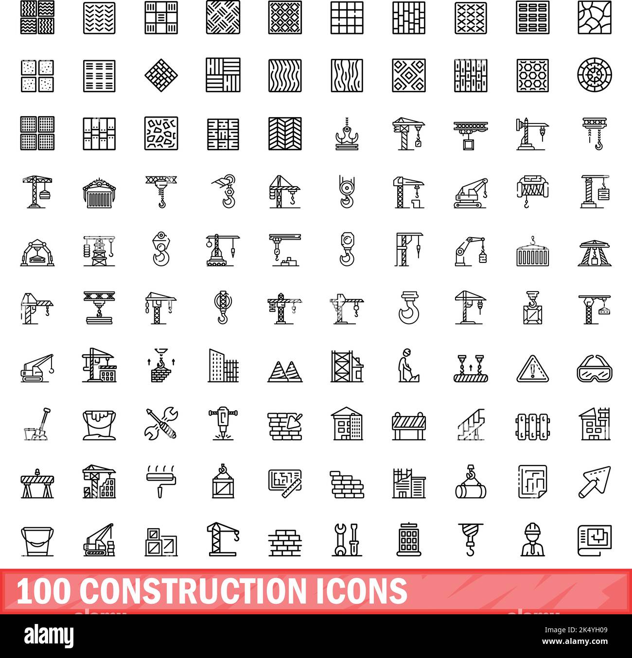 100 construction icons set. Outline illustration of 100 construction ...