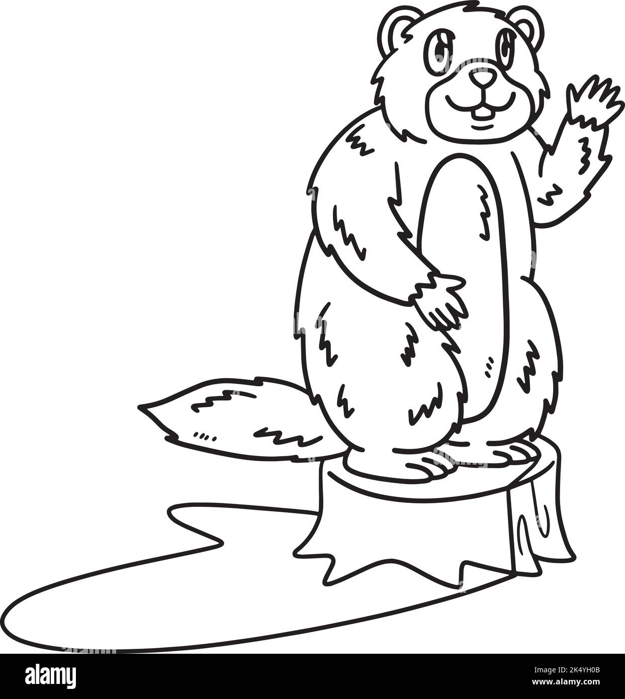 Waving Groundhog Isolated Coloring Page for Kids Stock Vector Image ...