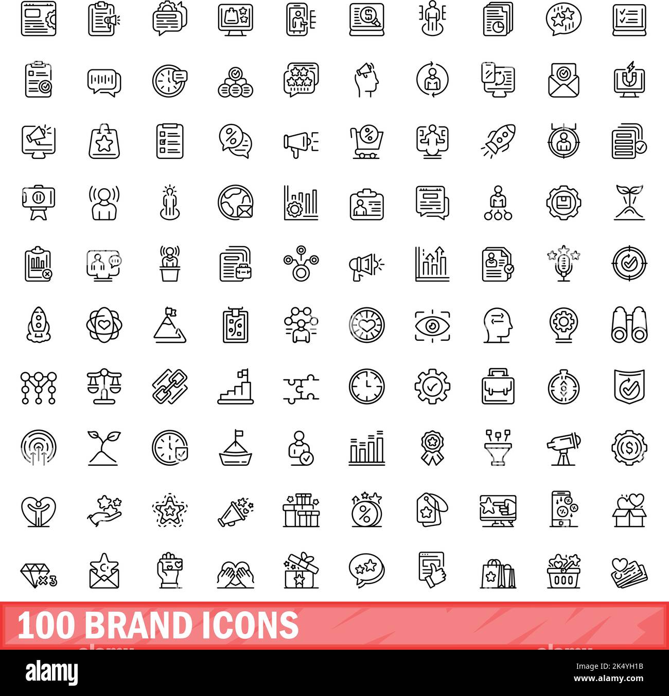 100 brand icons set. Outline illustration of 100 brand icons vector set ...