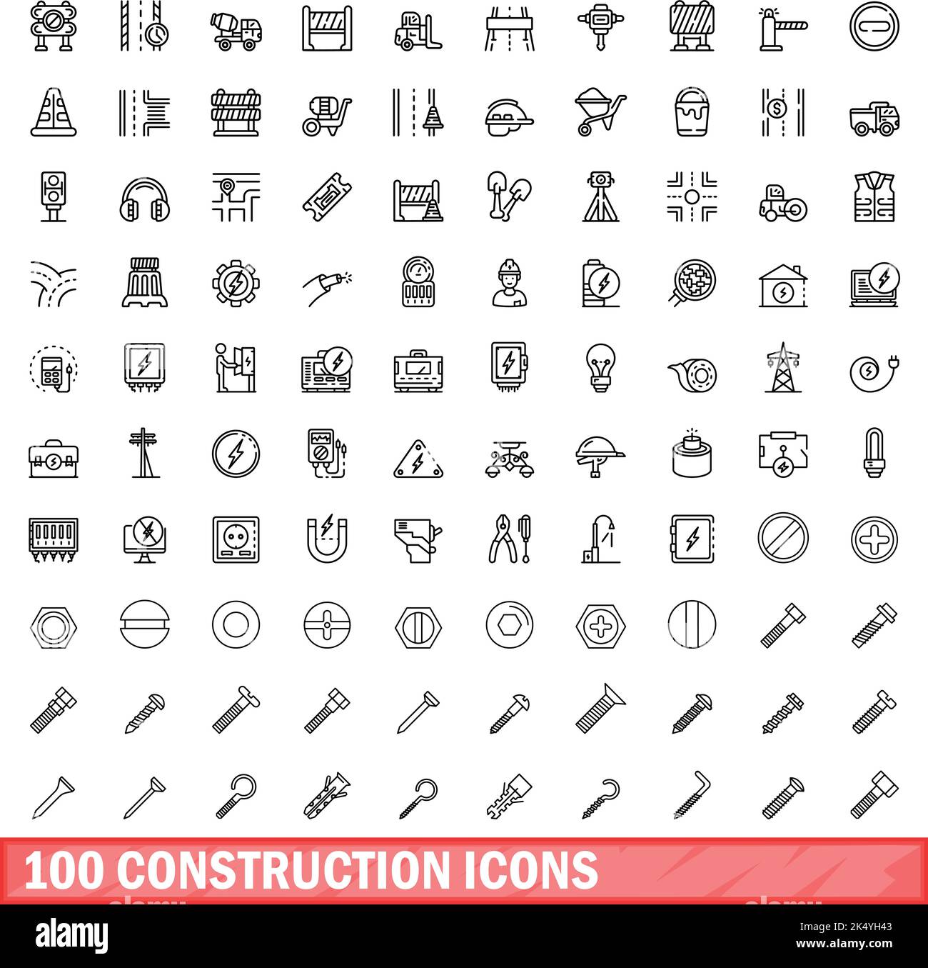 100 construction icons set. Outline illustration of 100 construction ...