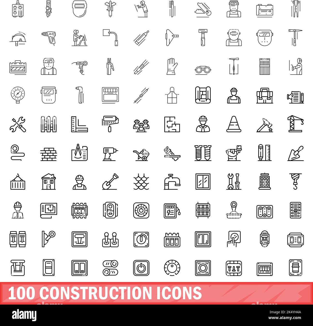 100 construction icons set. Outline illustration of 100 construction ...