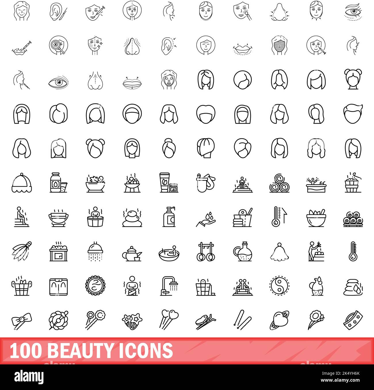 100 beauty icons set. Outline illustration of 100 beauty icons vector ...