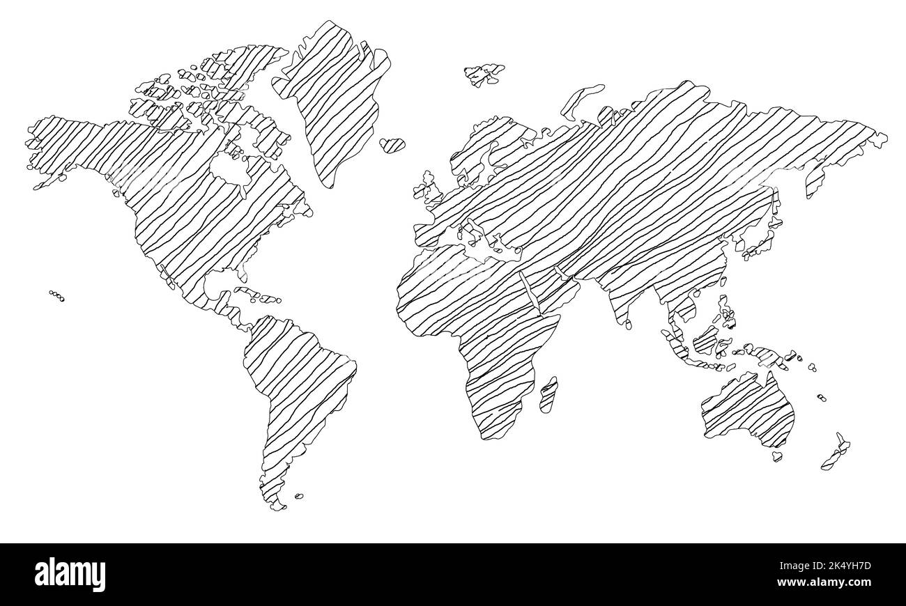 World map with detail line sketch, 3d rendering Stock Photo - Alamy