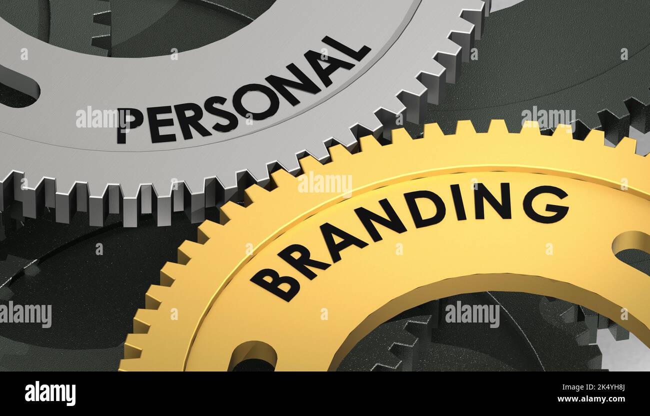 Cogs with personal branding word, 3d rendering Stock Photo - Alamy