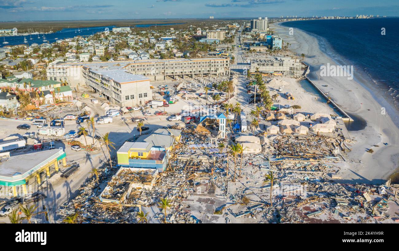 Fort Myers, Florida, USA. 2nd Oct, 2022. Drone image shows the ...