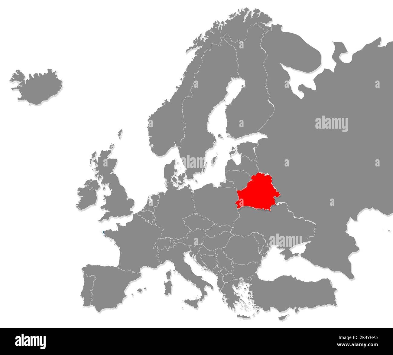 Map of Belarus highligted with red in Europe map. 3d rendering Stock ...