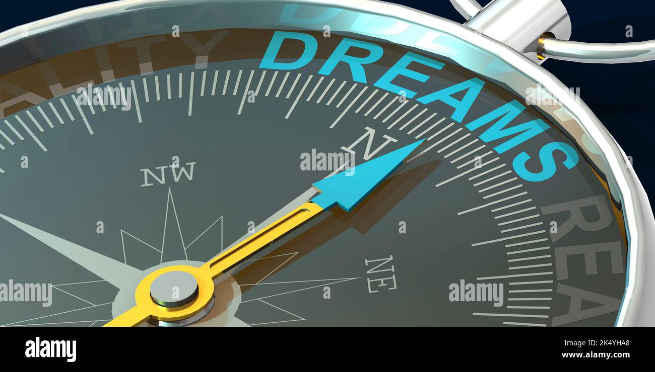 Metal compass with dreams word, 3D rendering Stock Photo - Alamy