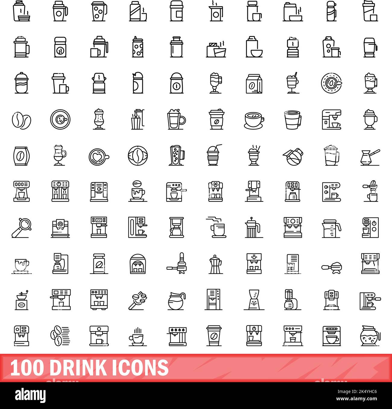 100 drink icons set. Outline illustration of 100 drink icons vector set ...