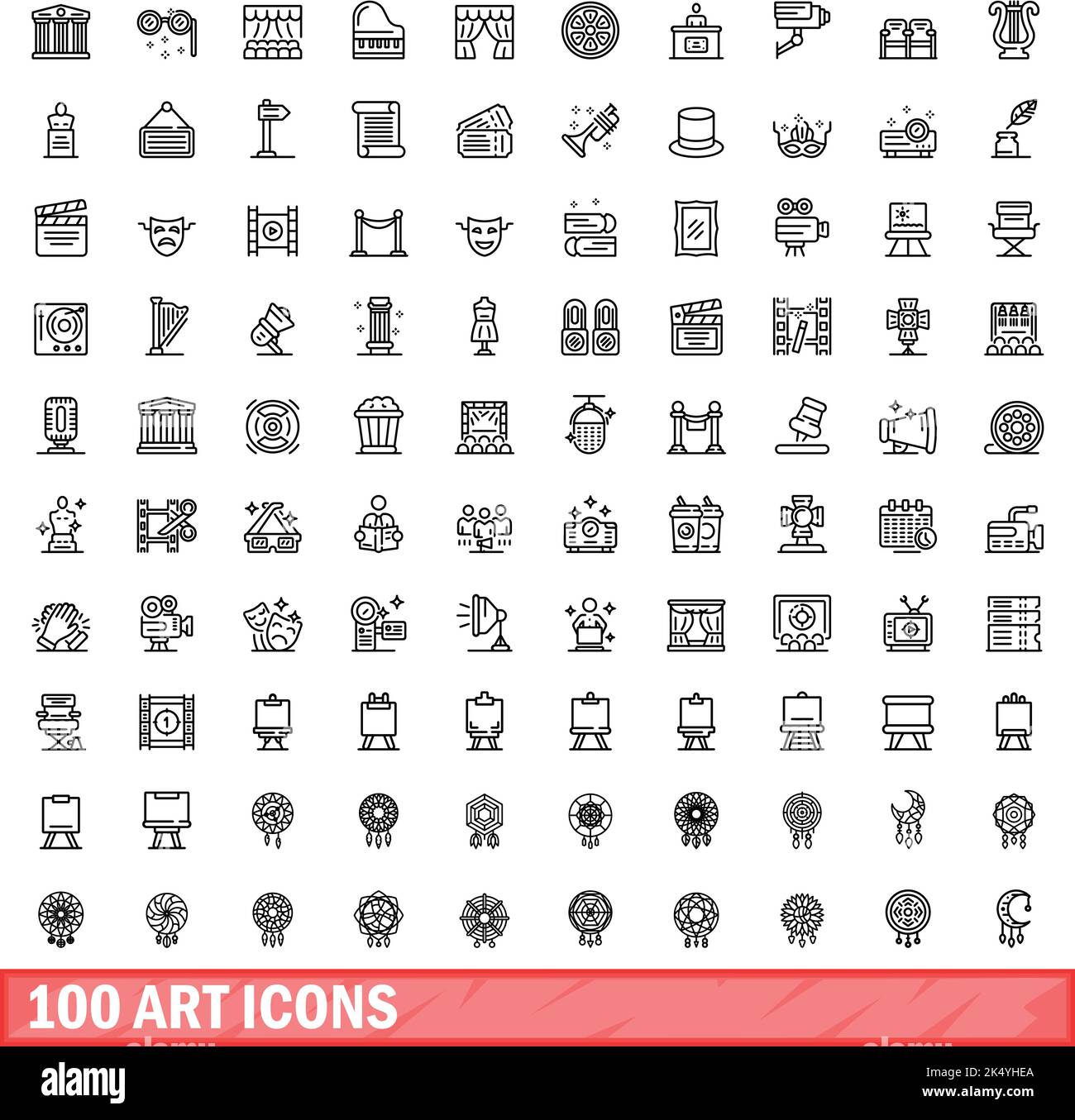 100 art icons set. Outline illustration of 100 art icons vector set ...