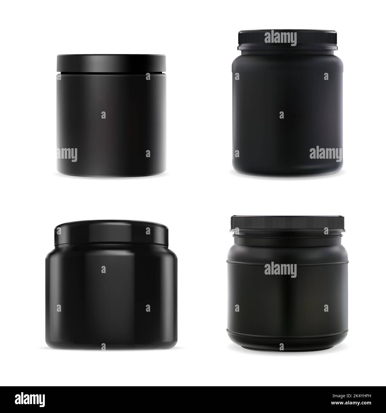 Black plastic sport supplement bottle set mockup. Whey protein powder ...