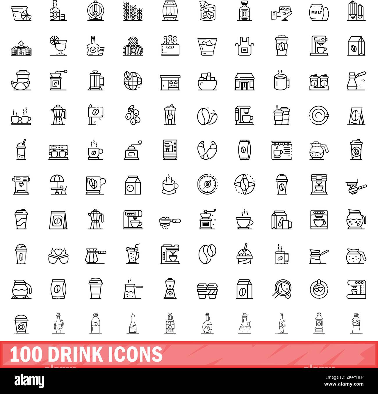100 drink icons set. Outline illustration of 100 drink icons vector set ...