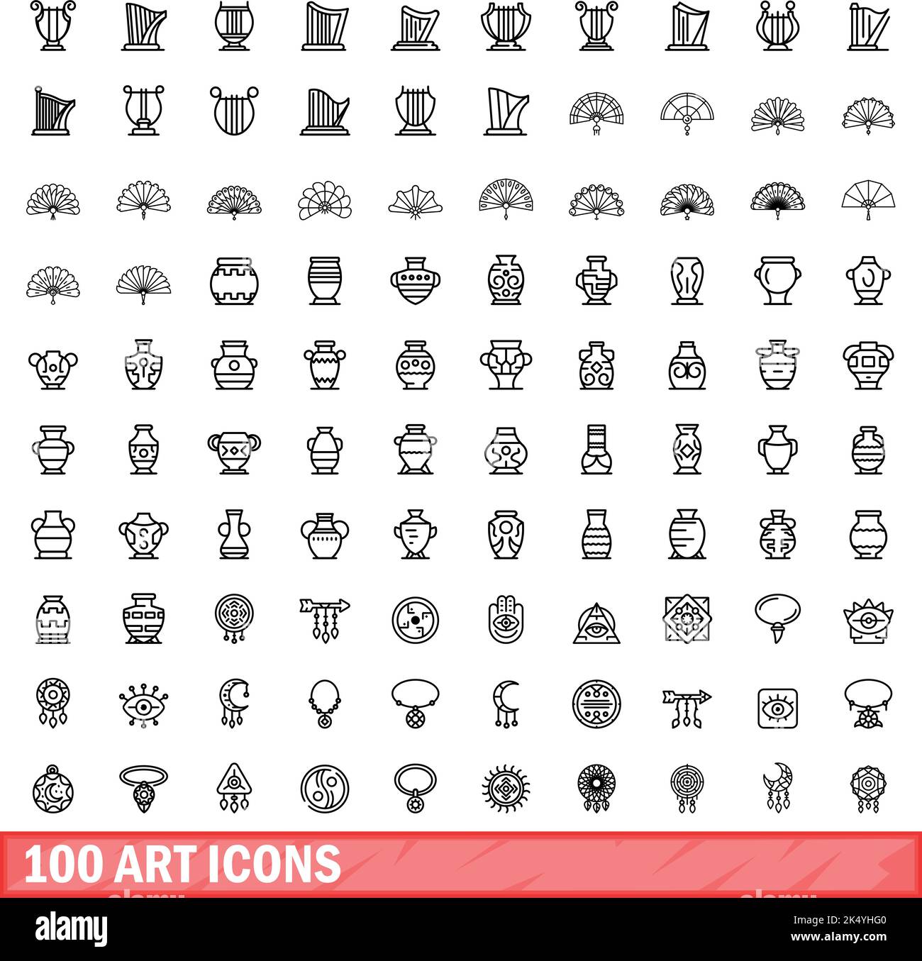 100 art icons set. Outline illustration of 100 art icons vector set ...