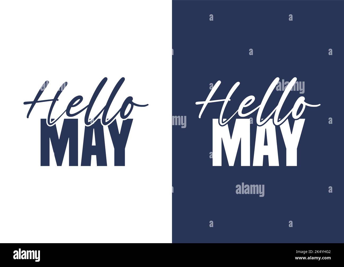 The "Hello May" lettering design in dark blue and white colors Stock ...