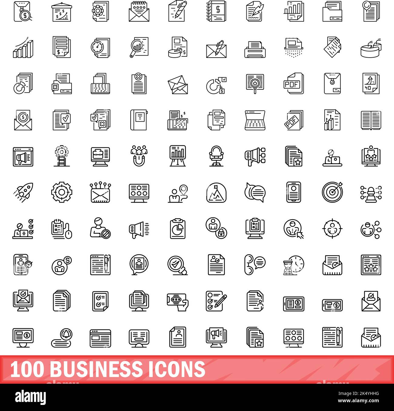 100 business icons set. Outline illustration of 100 business icons ...