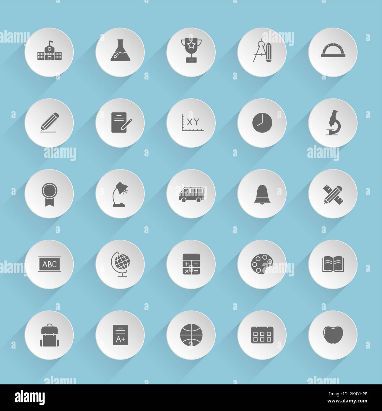 school vector icons on round puffy paper circles Stock Vector Image ...