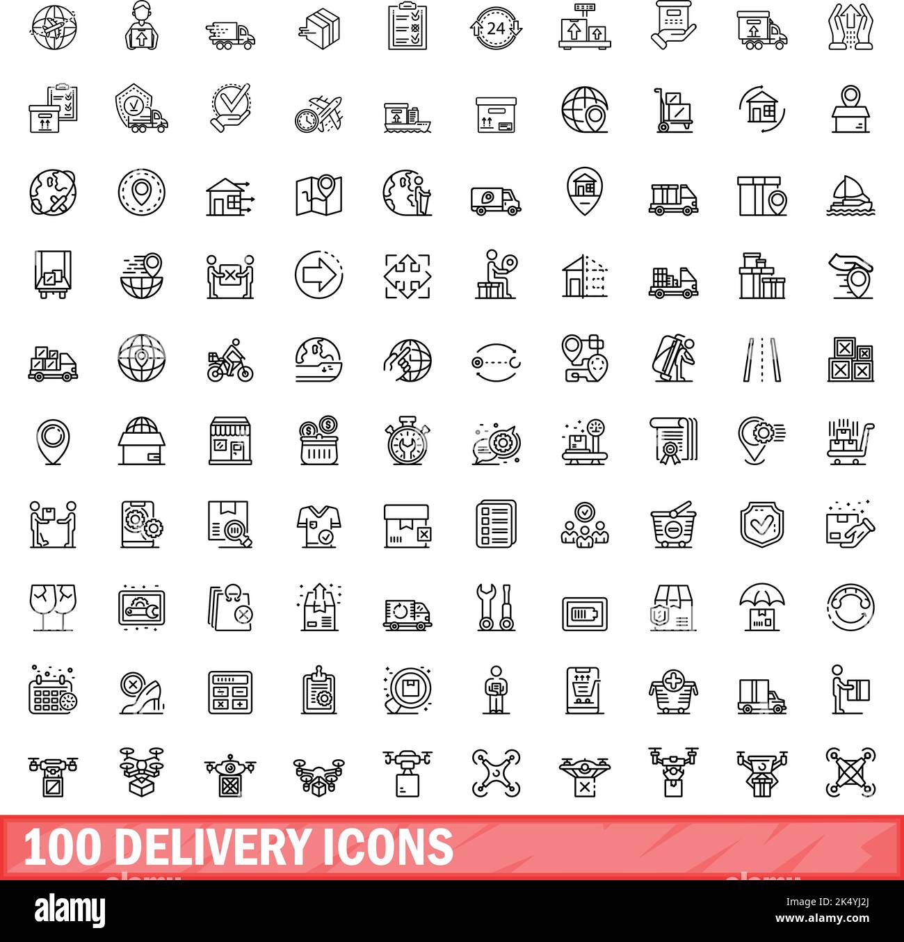 100 delivery icons set. Outline illustration of 100 delivery icons ...