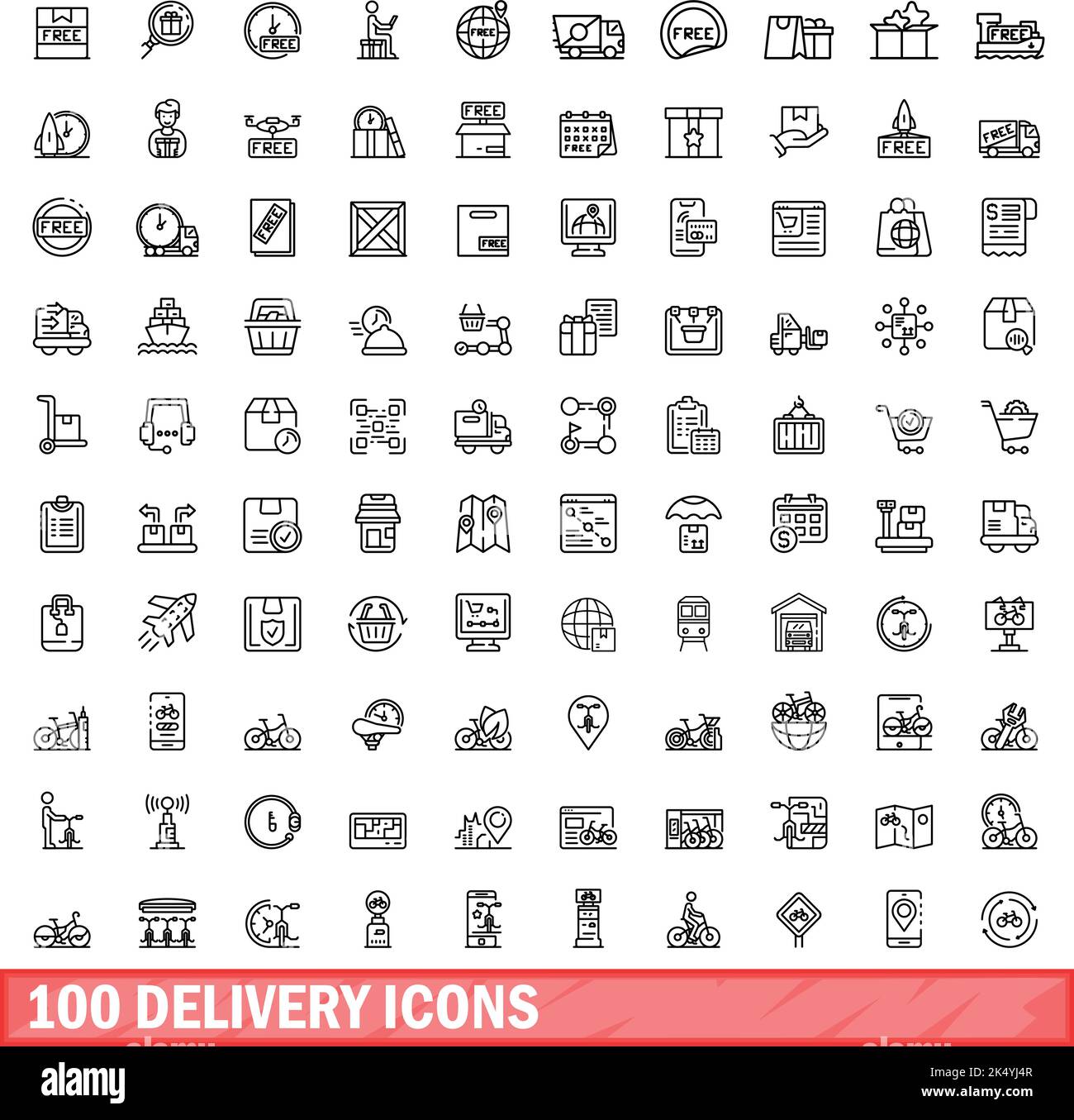 100 delivery icons set. Outline illustration of 100 delivery icons ...