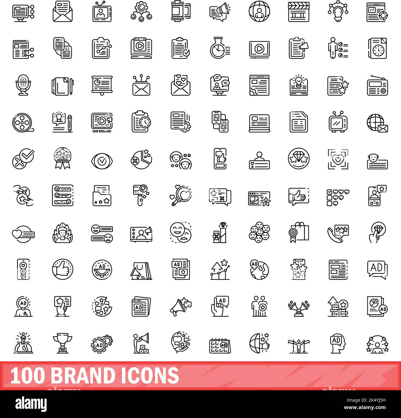 100 brand icons set. Outline illustration of 100 brand icons vector set ...