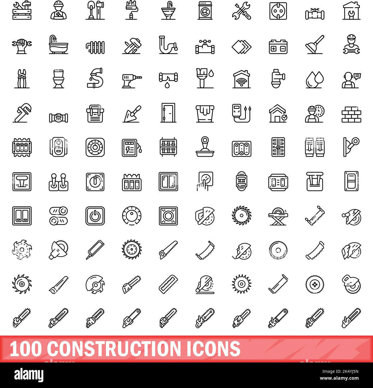 100 construction icons set. Outline illustration of 100 construction ...