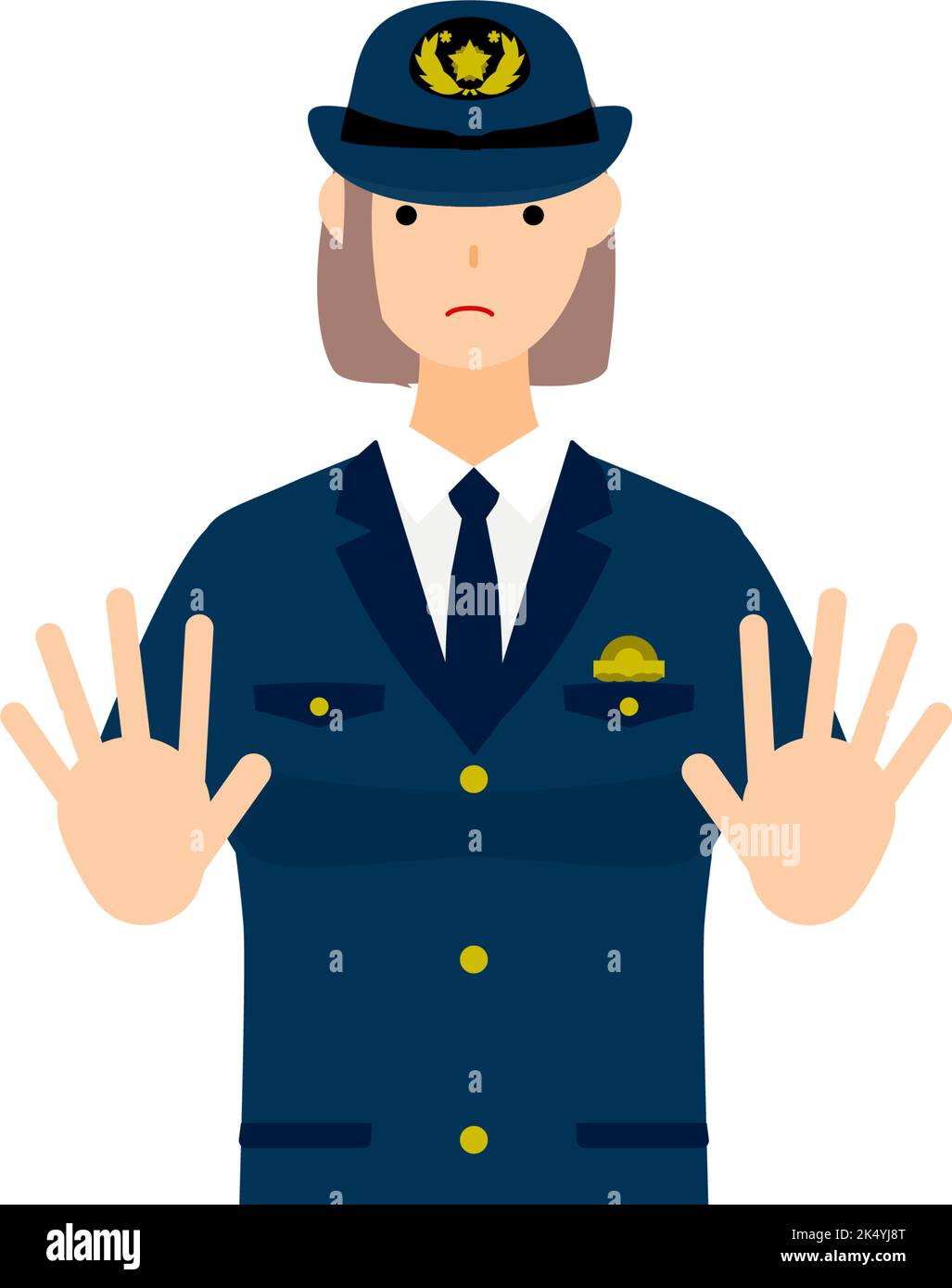 Young female police officer posing, Putting both hands out in front of ...
