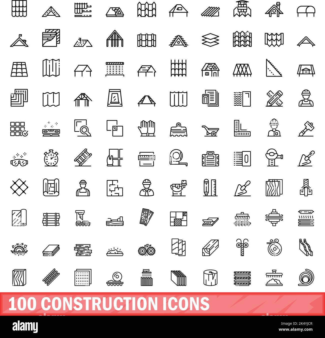 100 construction icons set. Outline illustration of 100 construction ...