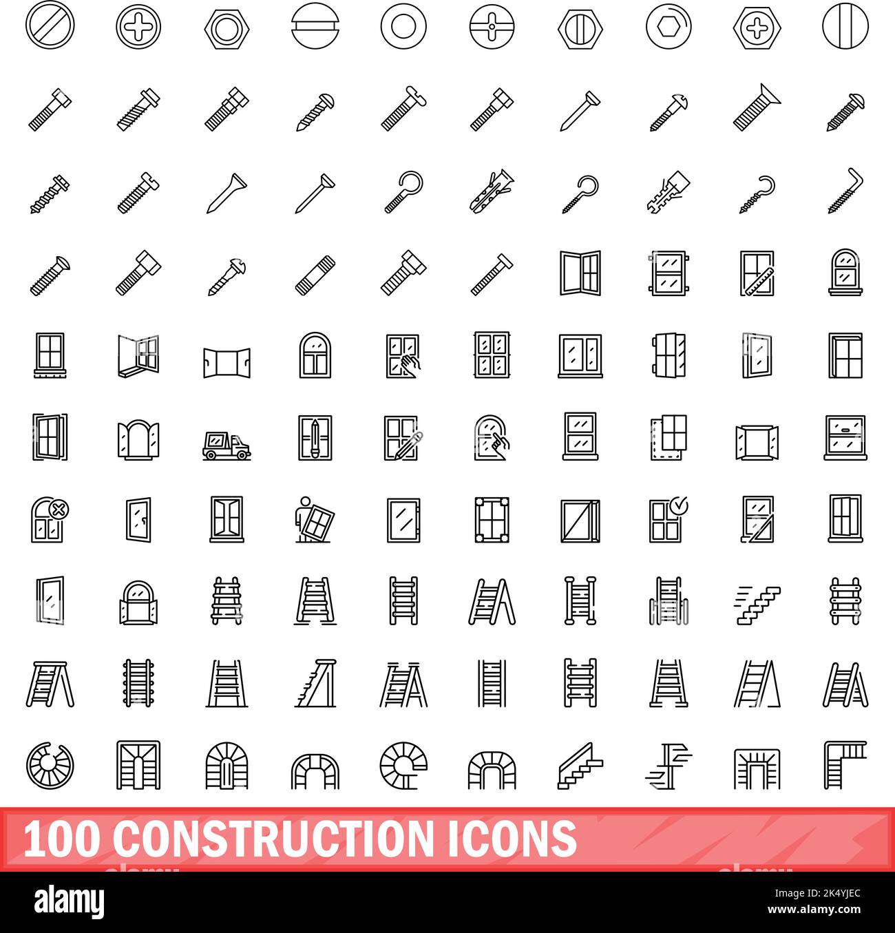 100 construction icons set. Outline illustration of 100 construction ...
