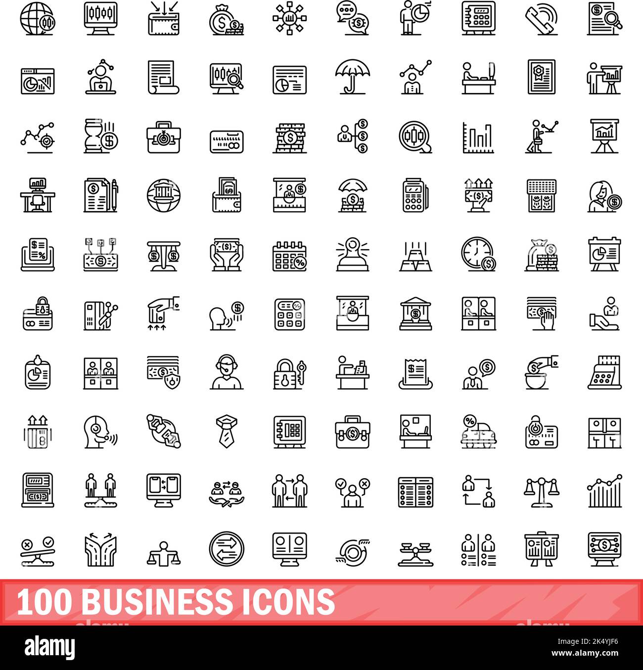 100 business icons set. Outline illustration of 100 business icons ...